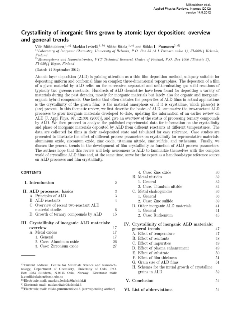 ALD Overview and General Trends | PDF | Adsorption | Inorganic Chemistry