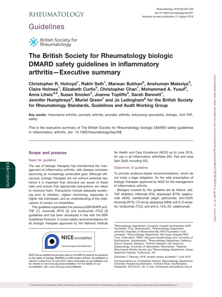 Biologic DMARD Safety Guidelines | PDF | Arthritis | Rheumatology