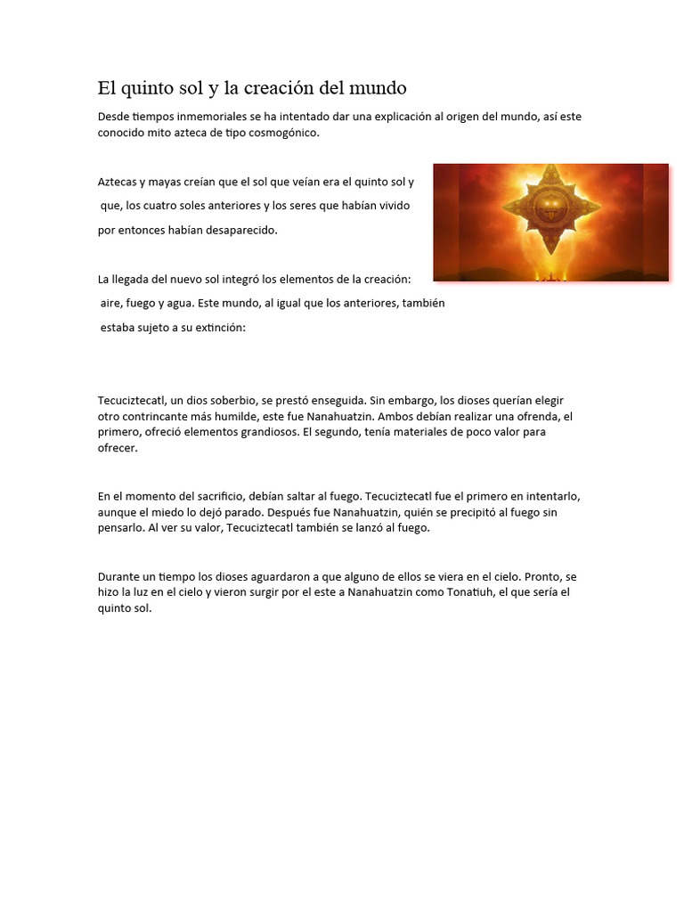 Mito del Quinto Sol y su Creación | PDF | Historia