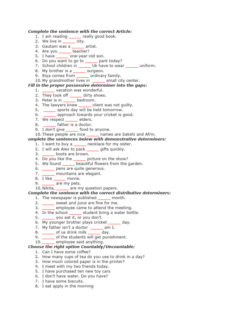 Determiners Practice | PDF