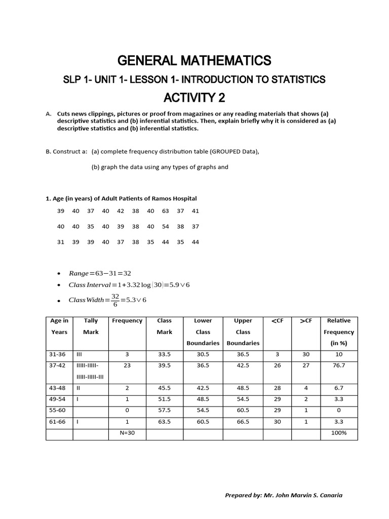 SLP 1 - Unit 1 - Lesson 1 - Activity 2 (Statistics and Probability) | PDF | Statistics ...