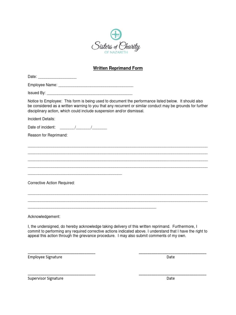 Employee Written Reprimand Template | PDF | Employment | Justice
