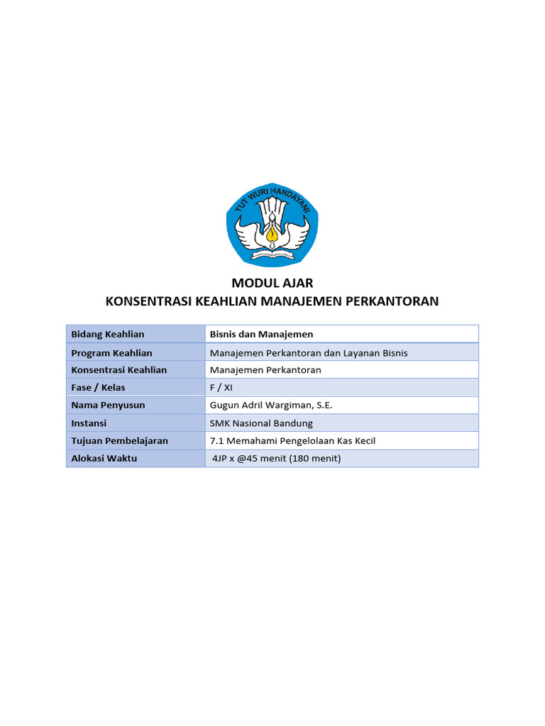 Modul Ajar Pengelolaan Kas Kecil Fase F | PDF