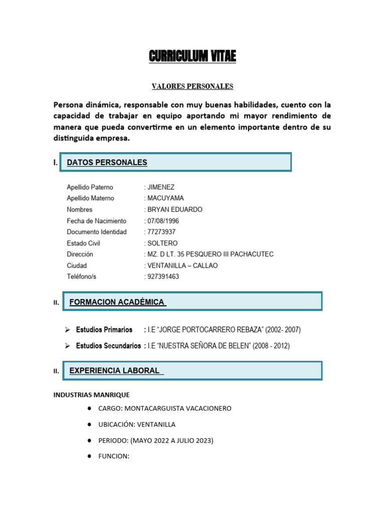 CV Bryan Actualizado 2023 | PDF | Economias | Gestión de la cadena de suministro