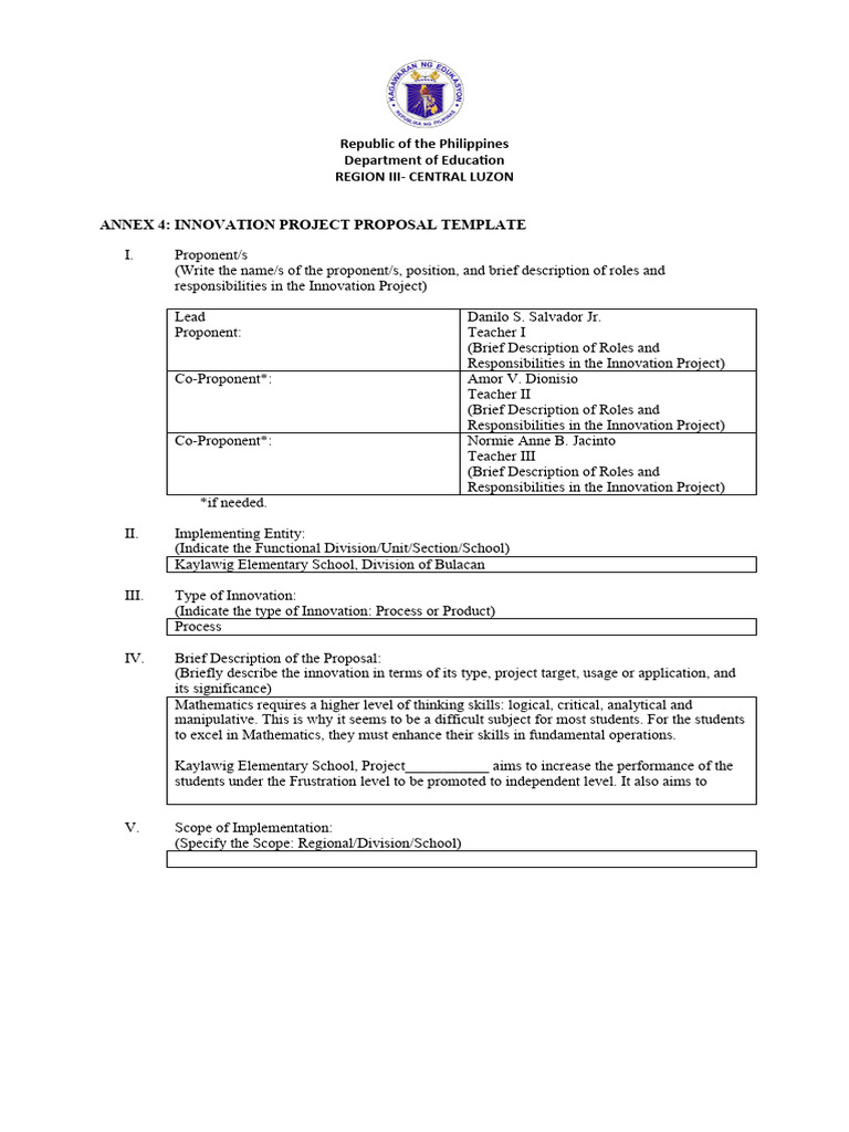 INNOVATION Proposal Template | PDF | Innovation | Information
