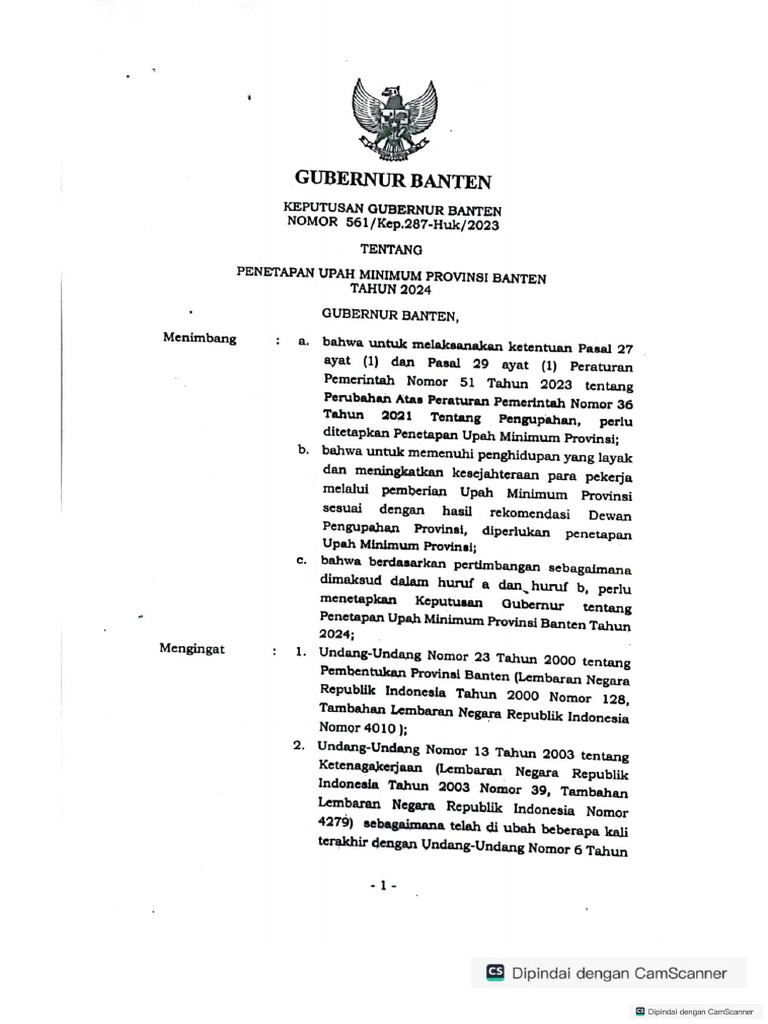 UMP Banten 2024 | PDF