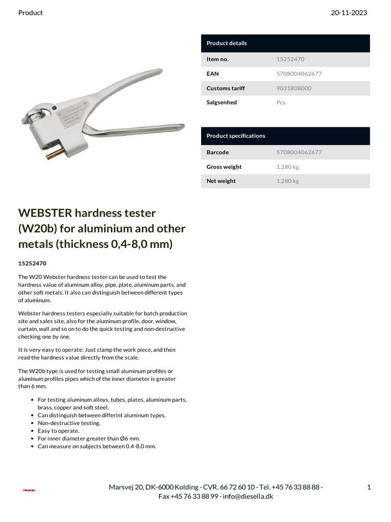 WEBSTER Hardness Tester (W20b) For Aluminium and Other Metals ...