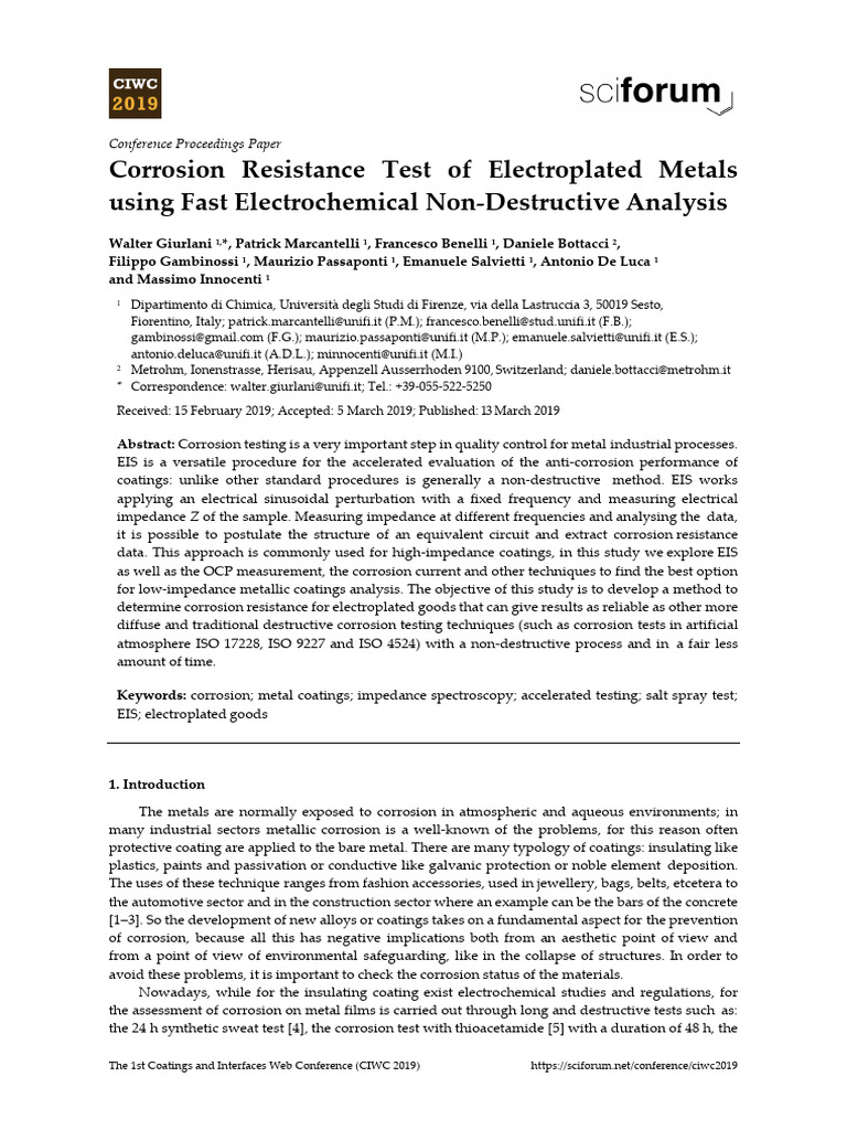 Corrosion Resistance Test of Electroplated Metals | PDF | Corrosion ...