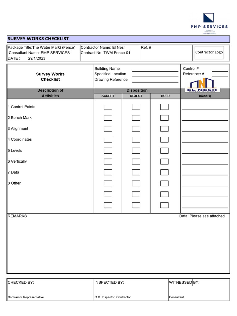 Survey Works Checklist - Rev.01 | PDF