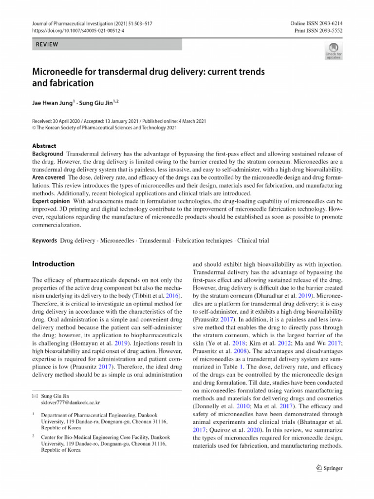 Microneedle For Transdermal Drug Delivery | PDF