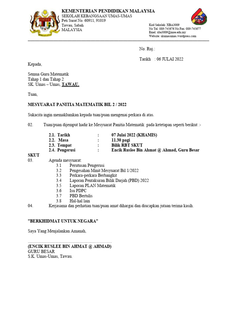 MINIT Mesyuarat Panitia Matematik Bil 2 2022 | PDF