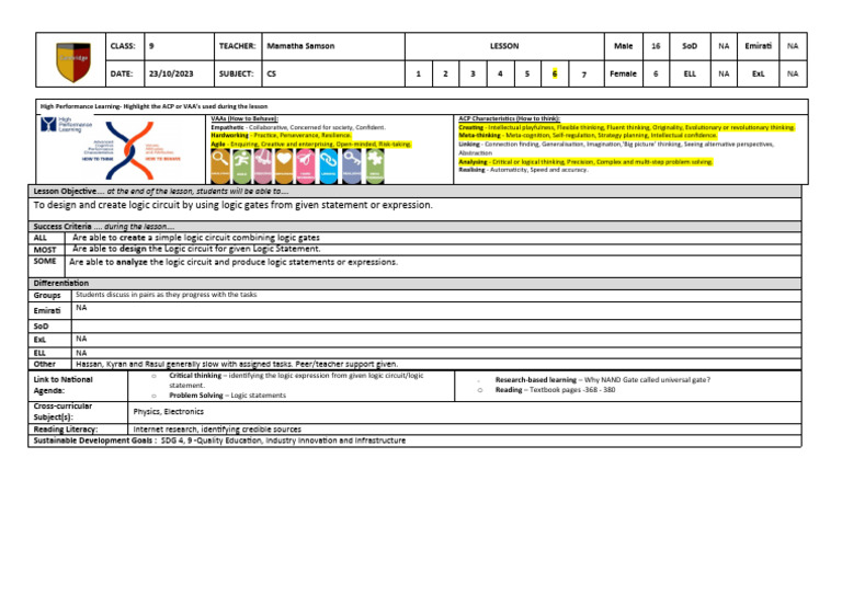 10CS - Boolean Logic-Lesson Plan | PDF | Logic Gate | Thought