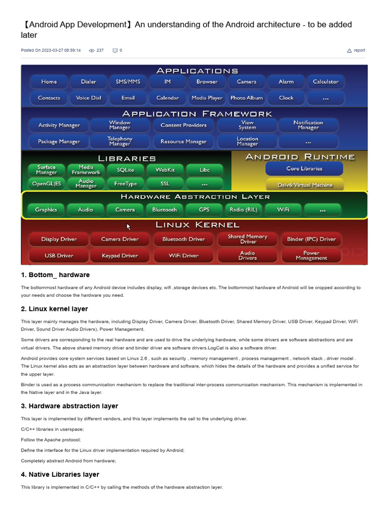【Android App Development】Understanding of Android Architecture- | PDF | Device Driver | Android ...