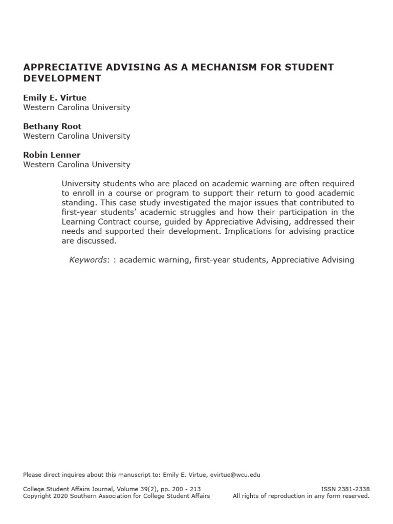 APPRECIATIVE ADVISING AS A MECHANISM FOR STUDENT | PDF | Self Efficacy ...