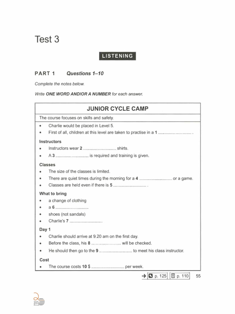 Junior Cycle Camp Listening Answers | PDF