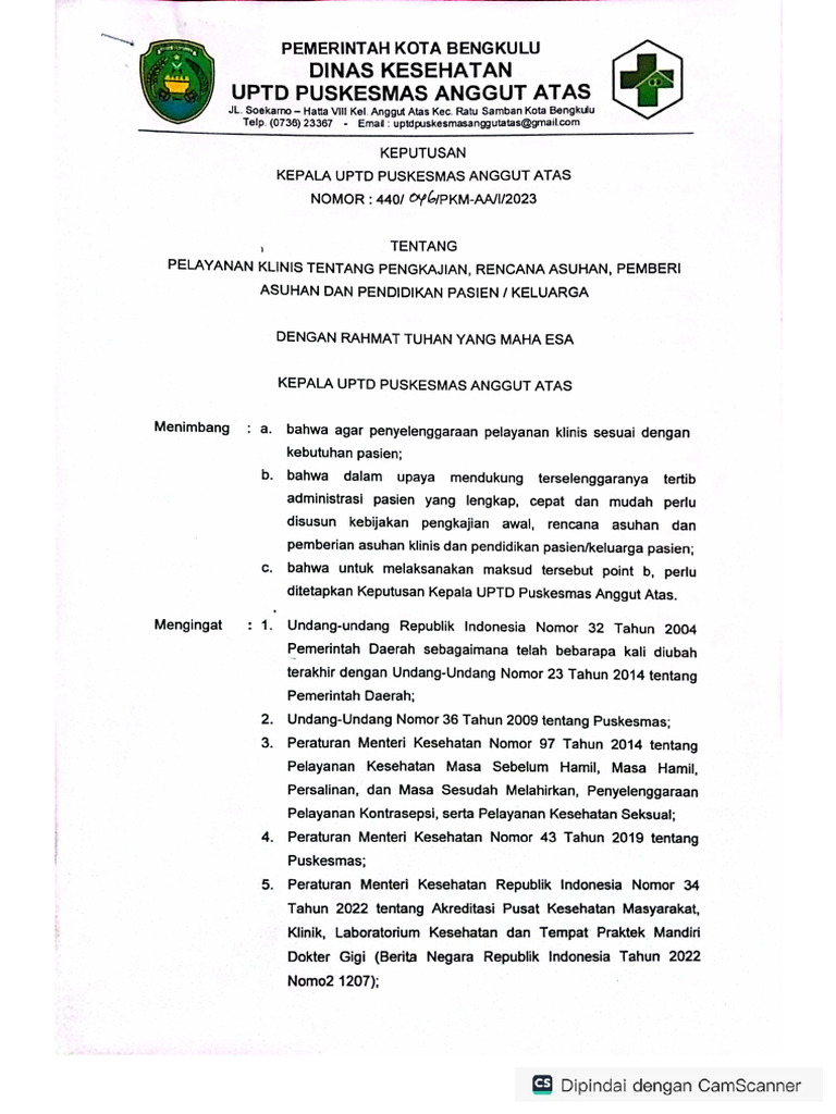 3.2.1 a.SK Pelayanan Klinis Tentang Pengkajian Rencana Asuhan, Pemberian Asuhan Dan Pendidikan ...