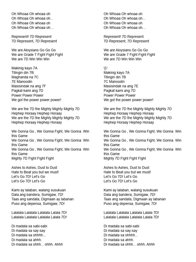 7D Mighty Yell and Fight Song | PDF