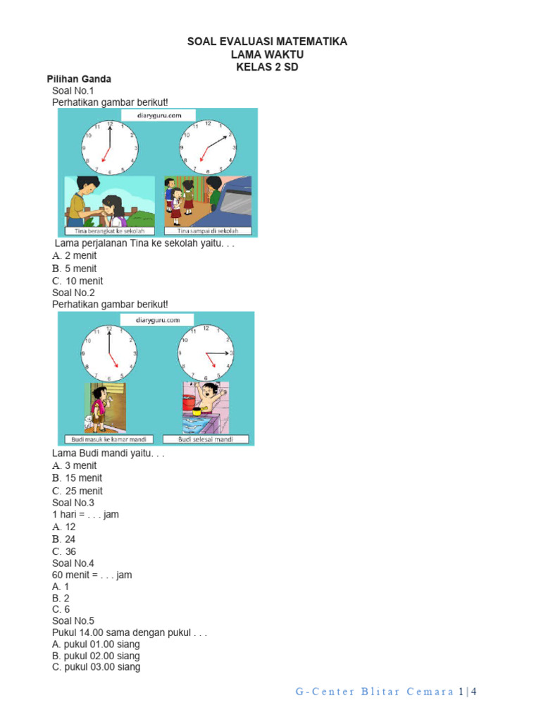 Soal Evaluasi Mat Lama Waktu Kelas 2 | PDF