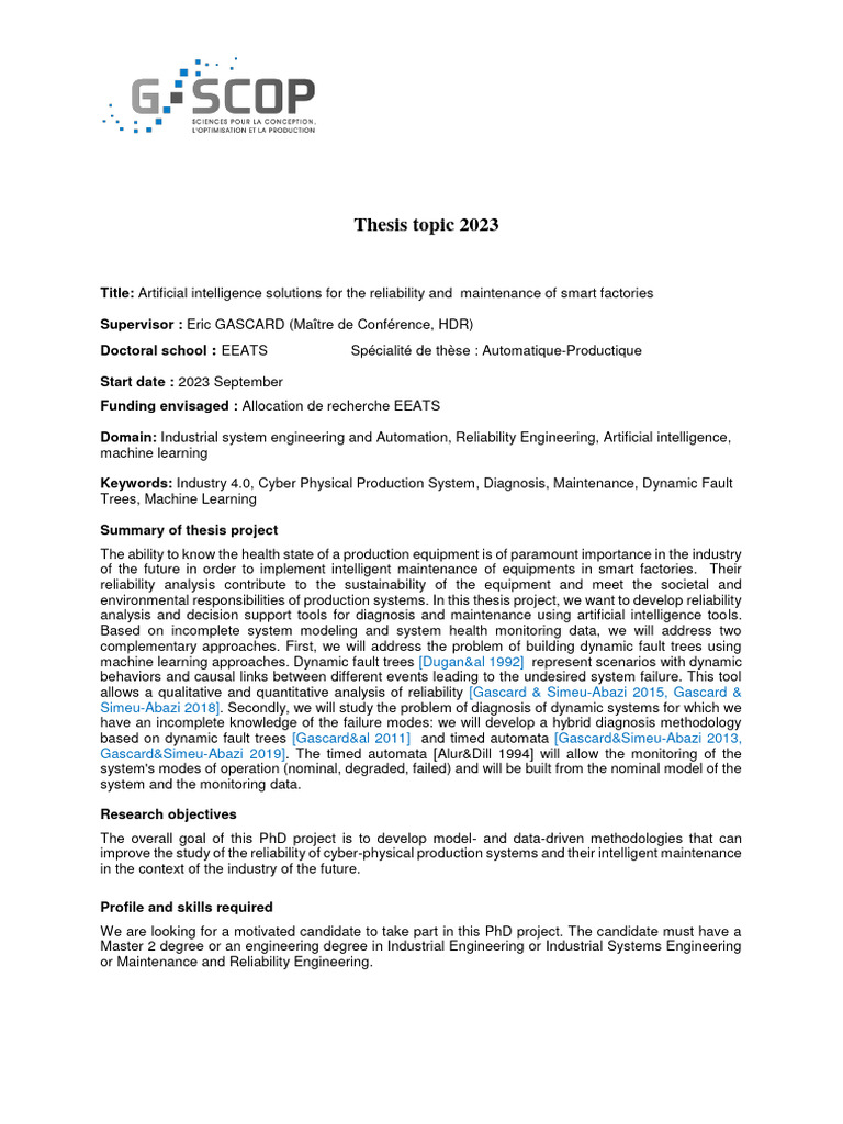 Thesis Topic 2023 Éric Gascard | PDF | Reliability Engineering | Engineering