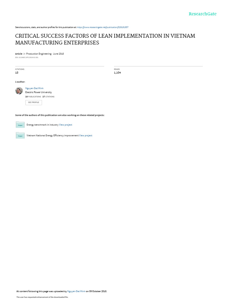 Critical Success Factors of Lean Implementation in Vietnam | PDF | Lean Manufacturing | Business ...