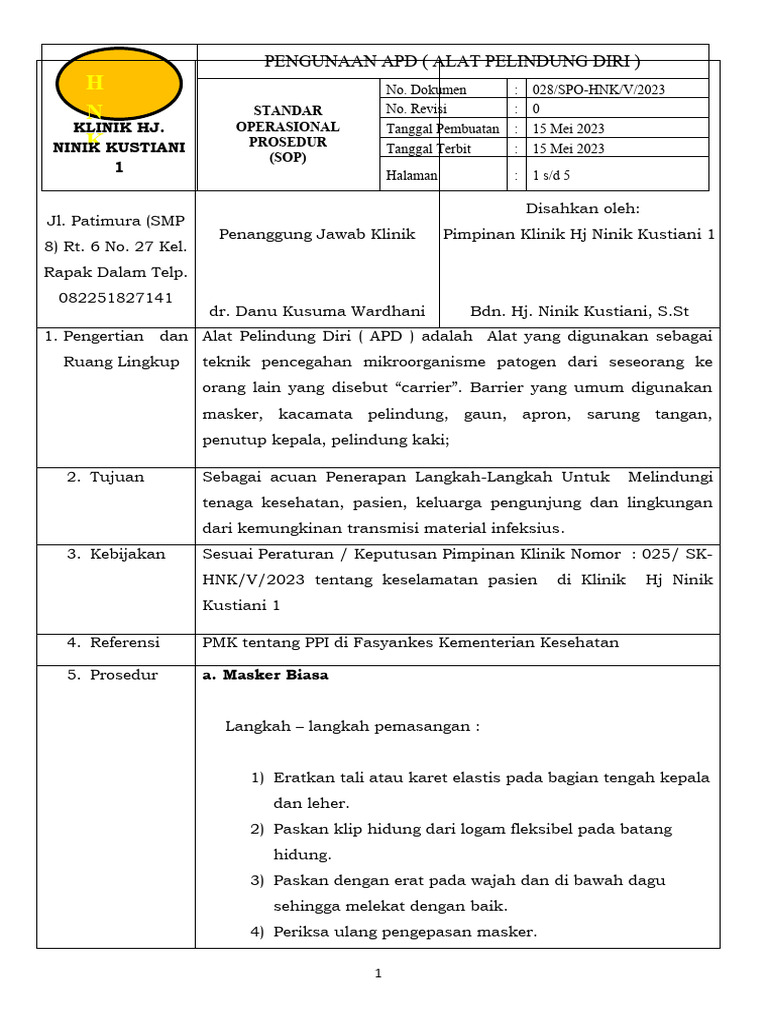 Tujuan Penggunaan APD di Klinik | PDF