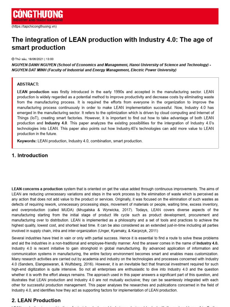 The Integration of LEAN Production With Industry 4.0 - The Age of Smart ...
