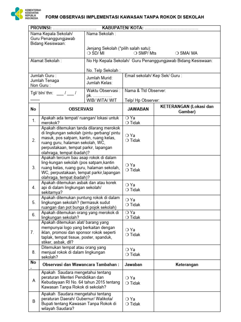 Form Observasi KTR Sekolah Dan Do | PDF | Gaya Hidup