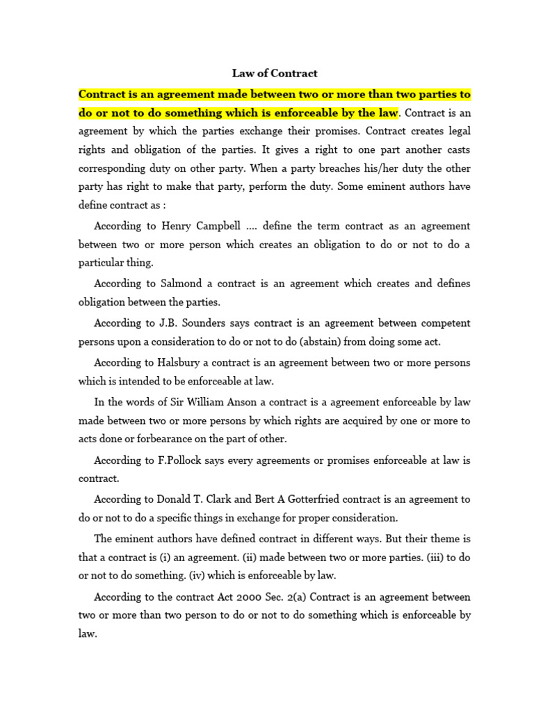 Law of Contract | PDF | Offer And Acceptance | Consideration