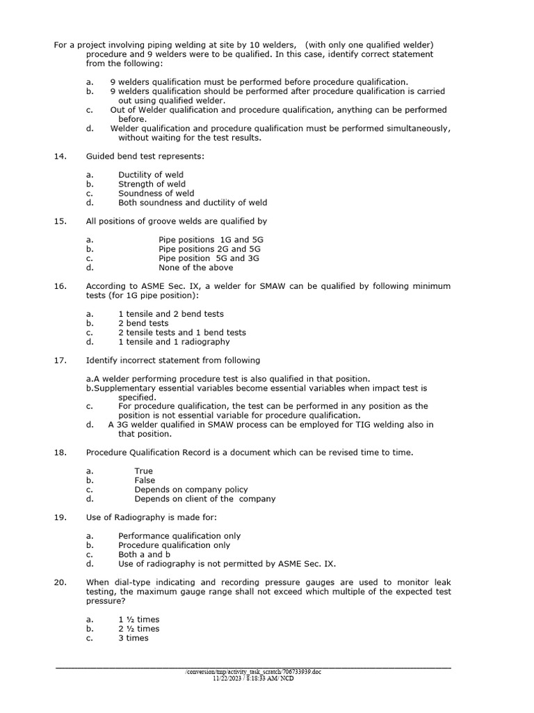 API 510 Close Book (Sec Ix & Sec V) - 20 | PDF | Pipe (Fluid Conveyance ...