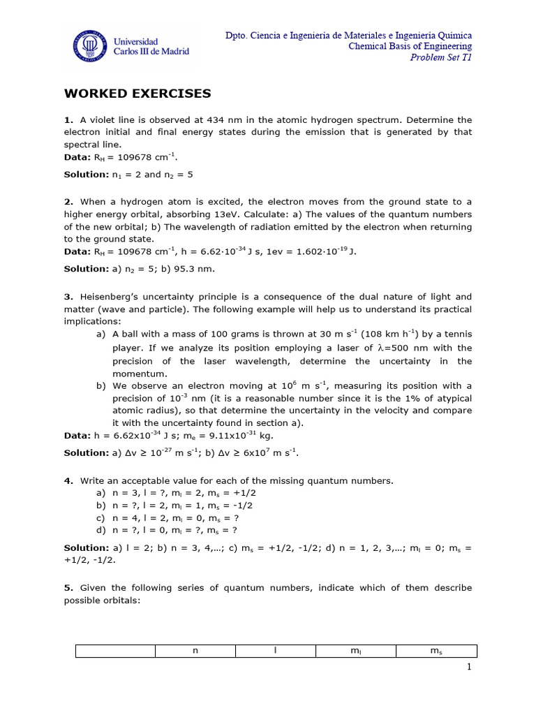 Exercises - Topic 1 | Download Free PDF | Electron | Uncertainty Principle