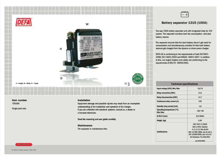 PDF Defa Battery Separator 12v 100a - Compress | PDF | Battery Charger ...