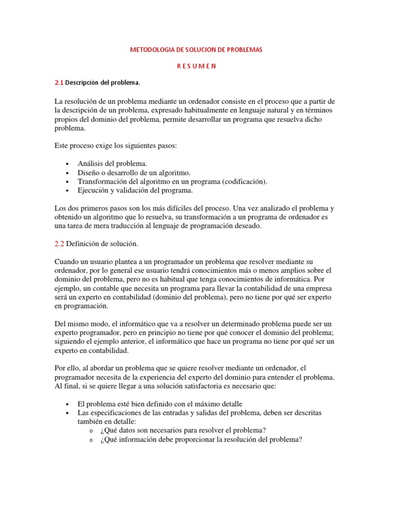 Metodologia de Solucion de Problemas | PDF | Algoritmos | Programa de ...