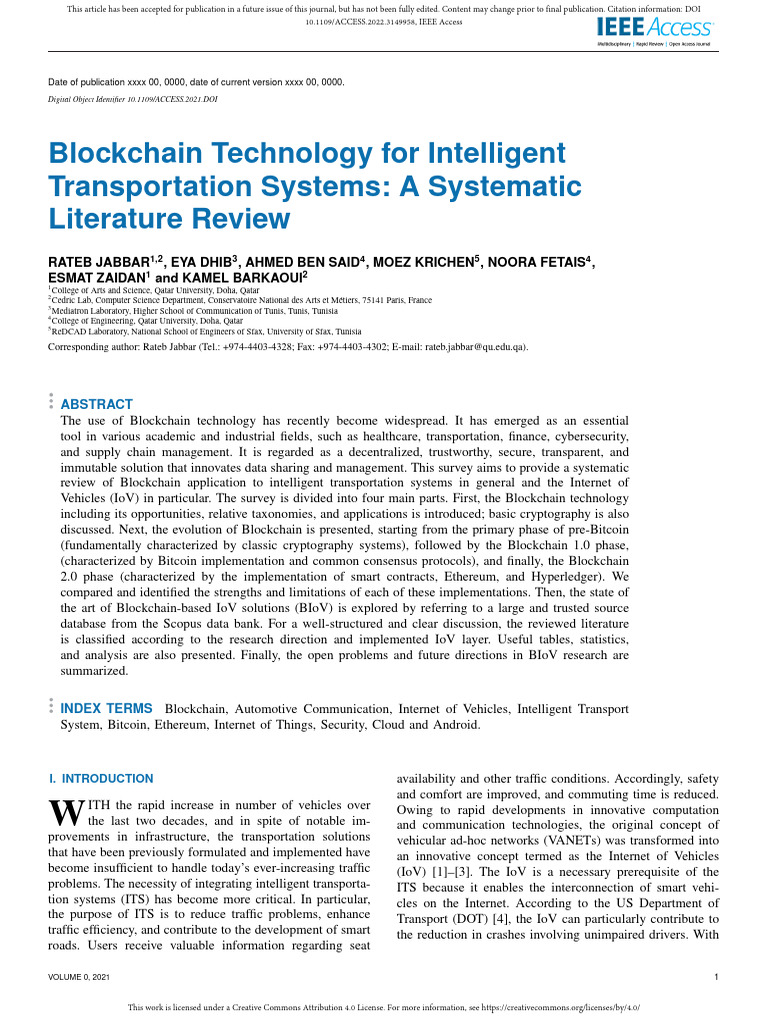 Blockchain Technology For Intelligent Transportation Systems A Systematic Literature Review ...