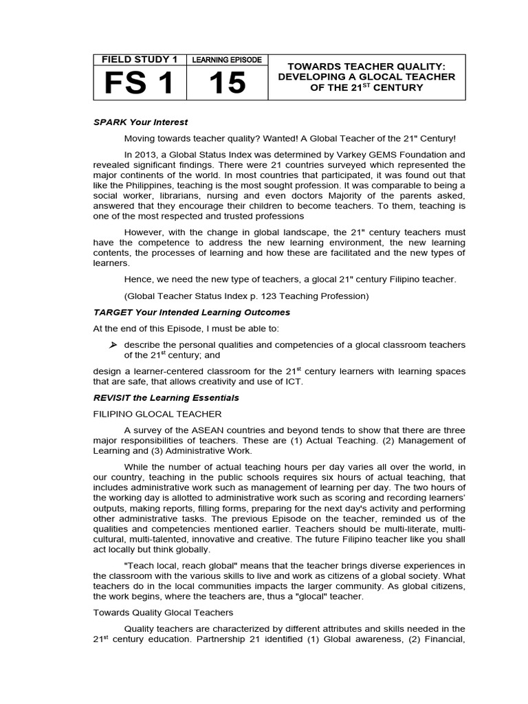 FS 1 Learning Ep 15 | PDF | Learning | Teachers