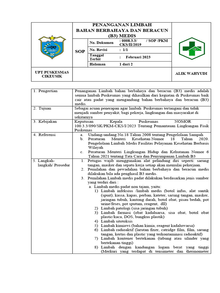 Sop Penanganan Limbah | PDF