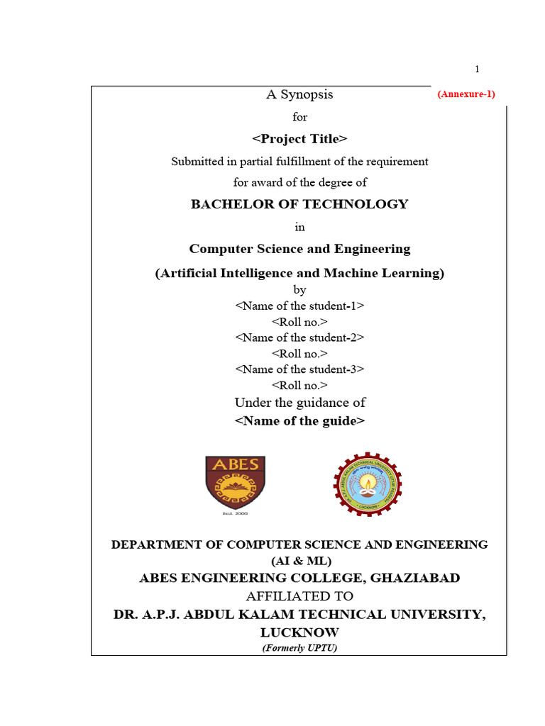Synopsis Cover Page Guidelines | PDF | Computing