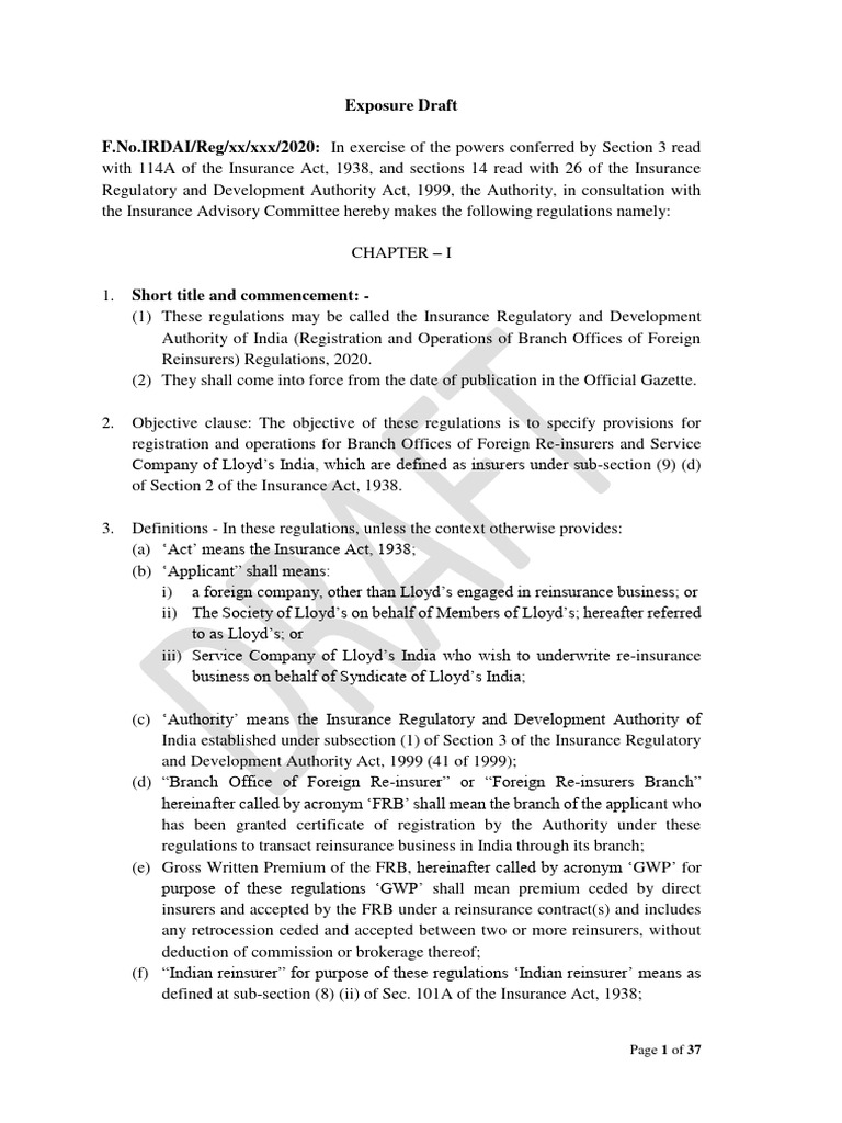 Foreign Reinsurers Branch Regulations 2020 | PDF | Reinsurance | Insurance