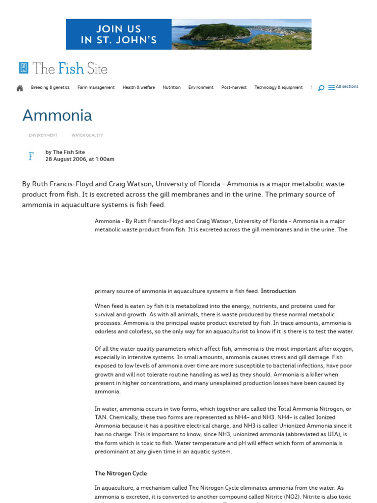 Ammonia _ The Fish Site | PDF | Ammonia | Aquaculture