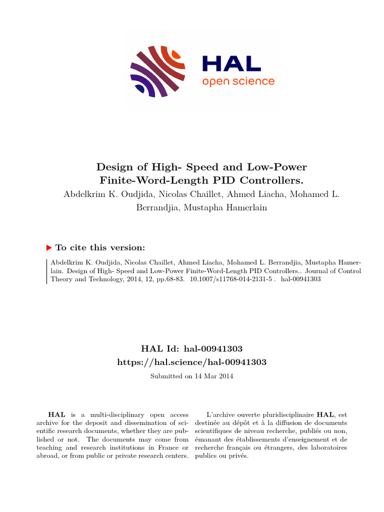 Design Of High Speed And Low Power Finite Word Length Pid Controllers Pdf Field