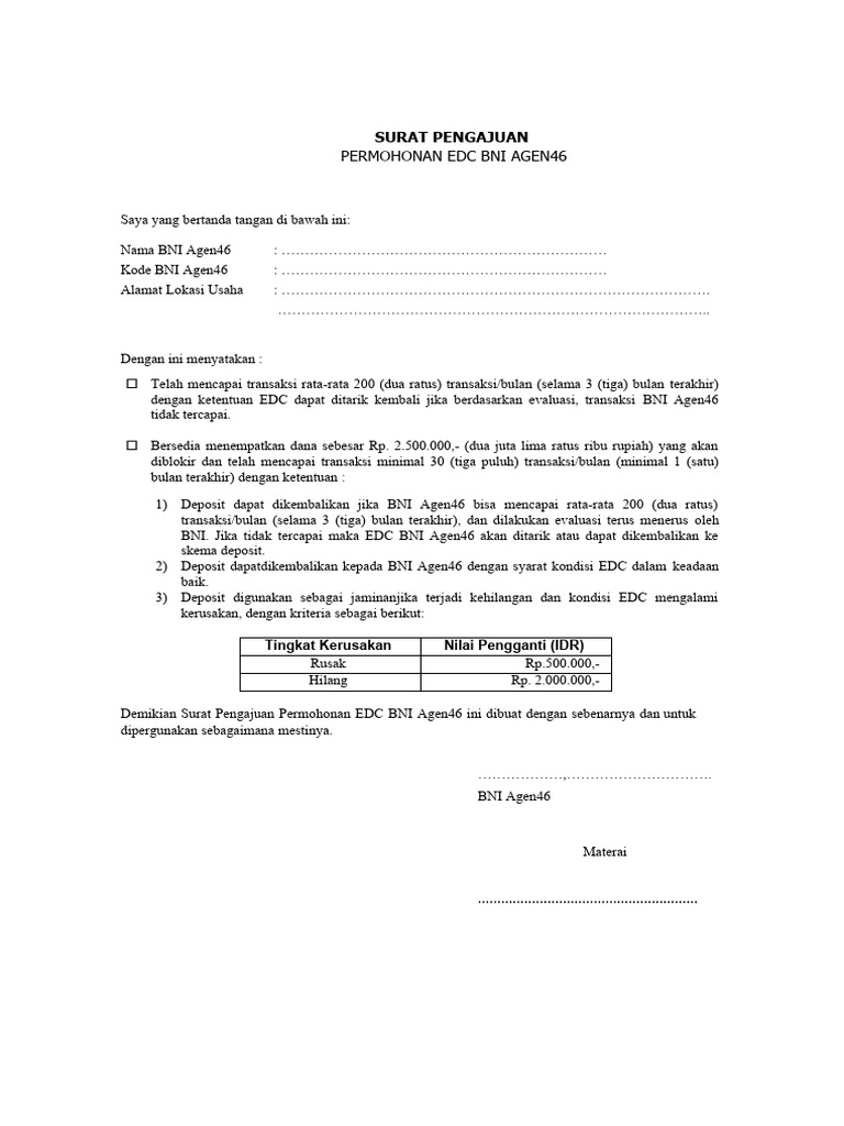 Dokumen Pengajuan Edc | PDF
