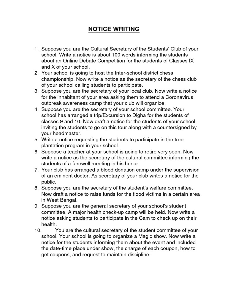 NOTICE WRITING Topics CBSE | PDF | Career & Growth | Social Science
