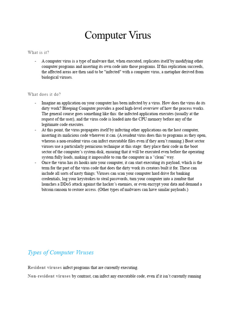 Introduction About Computer Viruses and Their Types. | PDF | Computer Virus | Malware