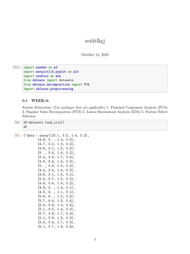 Week 6 (PCA, SVD, LDA) | PDF | Principal Component Analysis | Applied ...