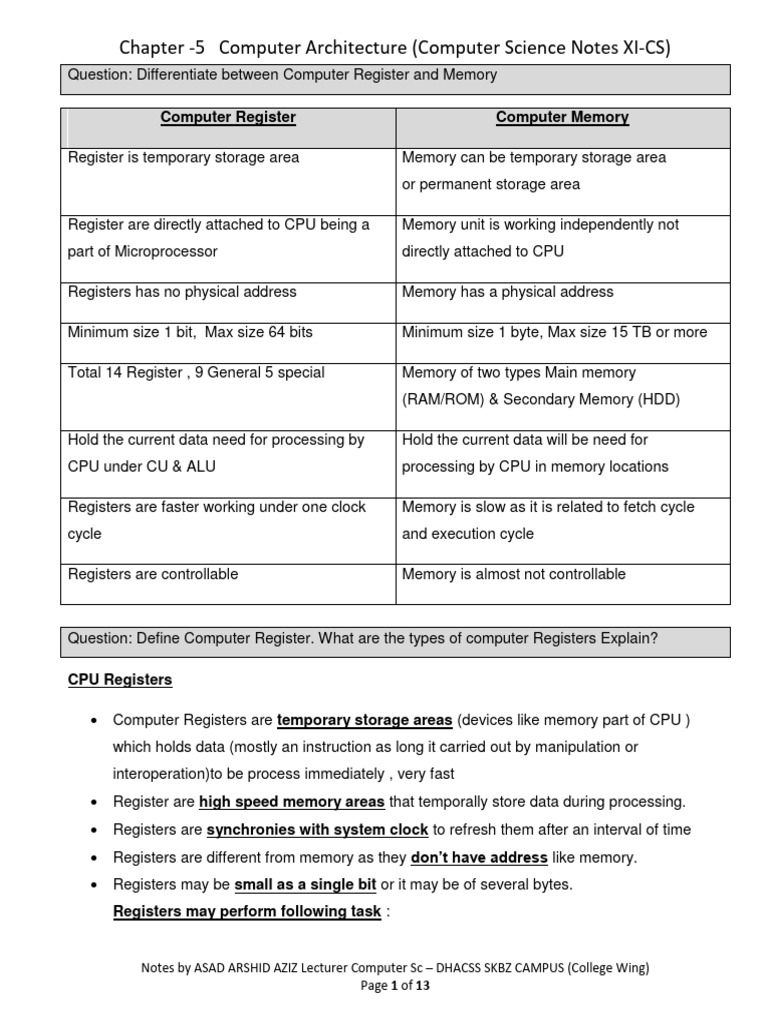 Chapter-5 Notes | PDF | Computer Data Storage | Central Processing Unit