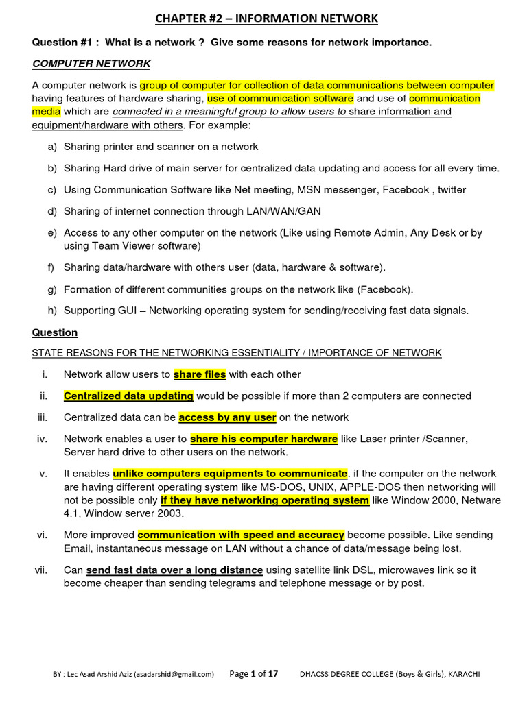 Chapter # 2 Notes | PDF | Computer Network | Network Topology