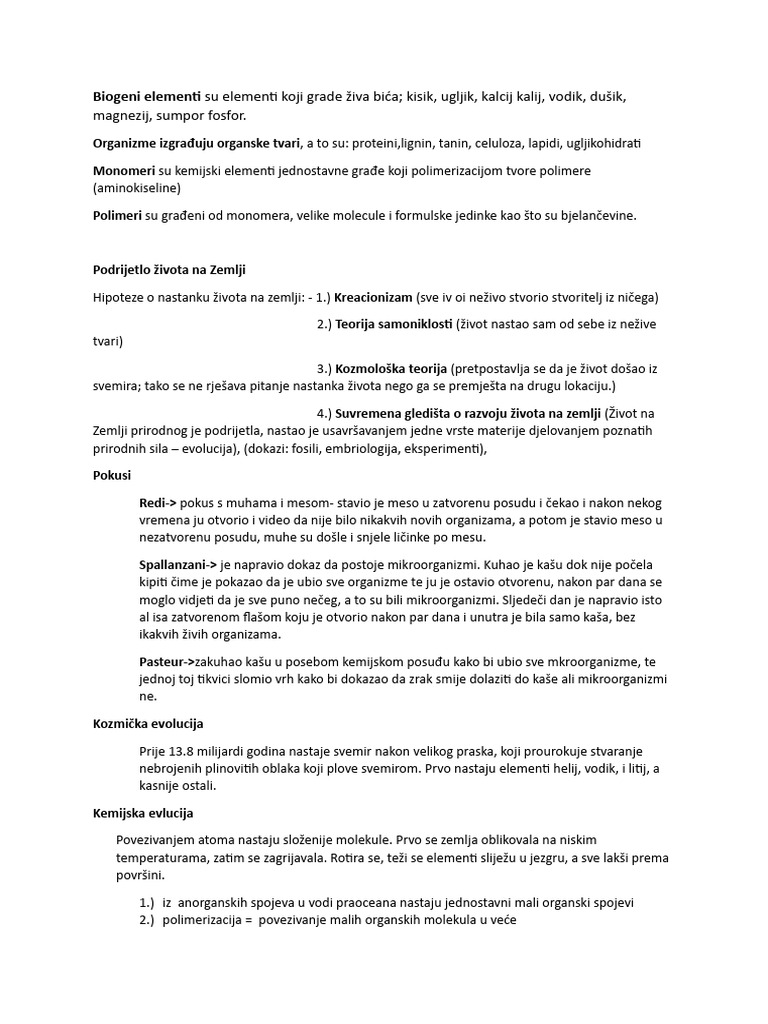 Biogeni Elementi Su Elementi Koji Grade Živa Bića | PDF