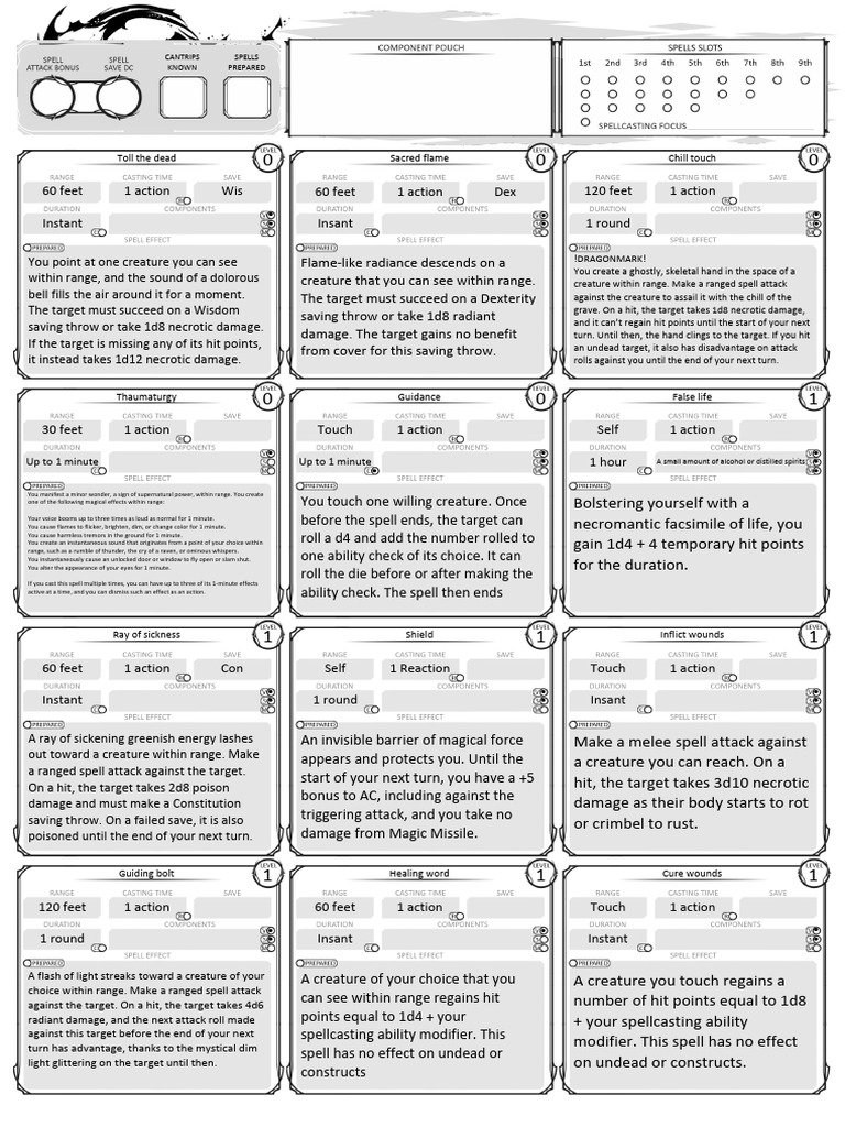 Mithrum Sao Jamals Spell Sheet 1 | PDF