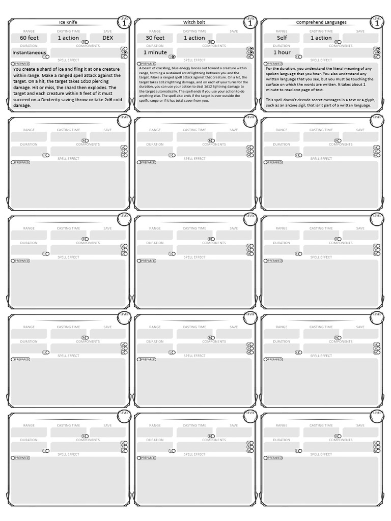 Mithrum Sao Jamals Spell Sheet 3 | PDF
