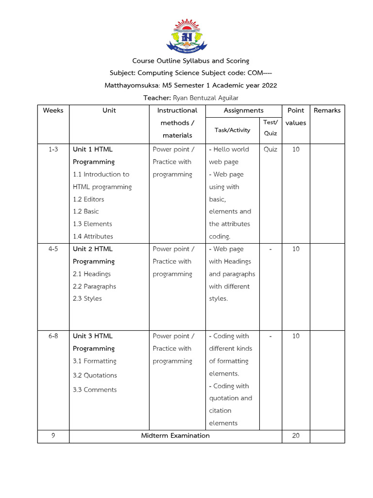 Course Outline Syllabus M5 | PDF | Html | World Wide Web Course Outline Syllabus M5 | PDF | Html | World Wide Web