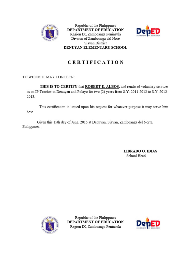 Certification - Tchng. Experience | PDF | Social Institutions